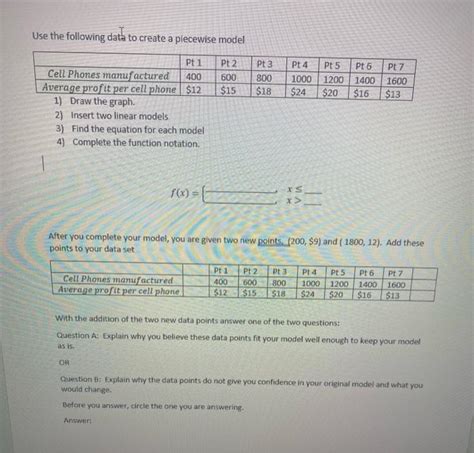 Solved Use The Following Data To Create A Piecewise Model Pt