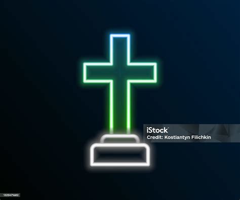 빛나는 네온 라인 남자 무덤 장례 슬픔 아이콘 검은 배경에 고립 슬픔 슬픔 슬픔 죽음의 감정 다채로운 개요 개념 벡터 개념에 대한 스톡 벡터 아트 및 기타 이미지 Istock