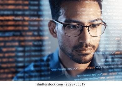 Programming Coding Man Focus Hologram Trading Stock Photo