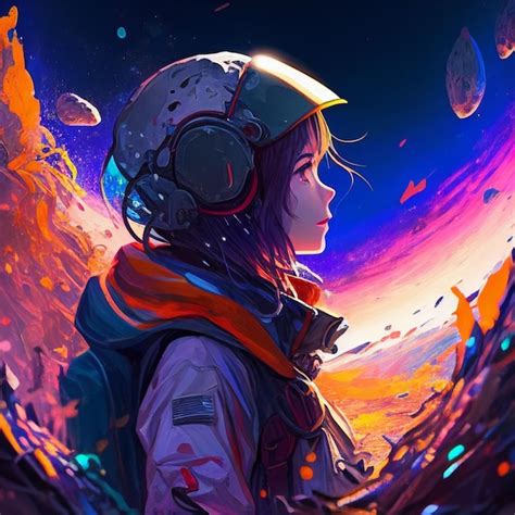 Premium Ai Image An Anime Girl In A Space Suit Exploring An Asteroid