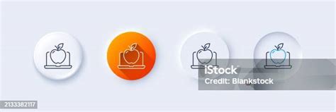 노트북 라인 아이콘입니다 사과 과일 기호가 있는 노트북입니다 선 아이콘 벡터 0명에 대한 스톡 벡터 아트 및 기타 이미지 0명 3차원 형태 건강한 식생활 Istock