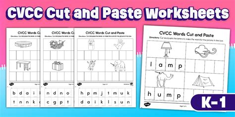 Cvcc Words Cut And Paste Worksheets For K 1st Grade