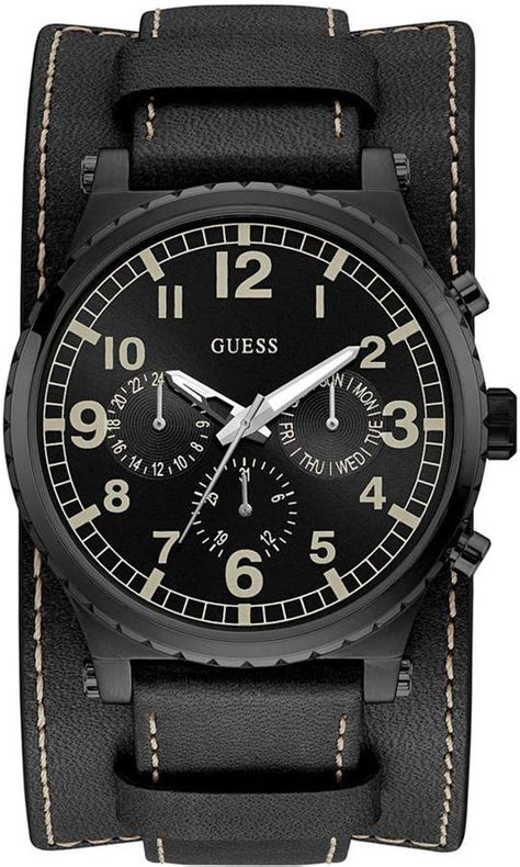 Guess Mens Black Leather Cuff Strap Watch 46mm Macys Mens