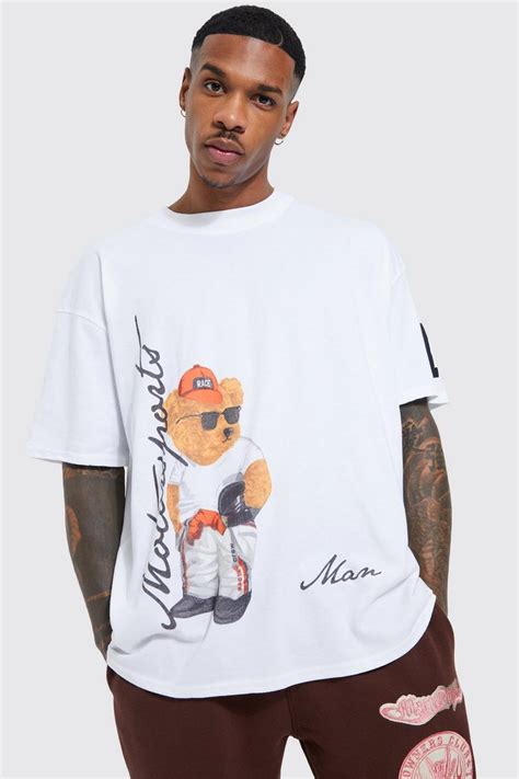 Oversized Extended Neck Teddy Graphic T Shirt Boohoo Usa