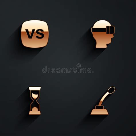 Set Vs Versus Battle Virtual Reality Glasses Old Hourglass And Microphone Icon With Long