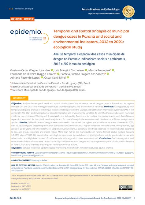 Pdf Temporal And Spatial Analysis Of Municipal Dengue Cases In Paraná