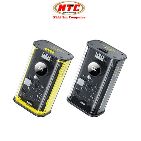 Pin dự phòng trong suốt 10000mah WEKOME WP 345 tích hợp 2 cáp sạc nhanh