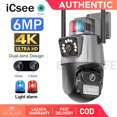 Icsee Dual Lens Security Cctv Camera Outdoor Waterproof 360° 6mp 4k Hd