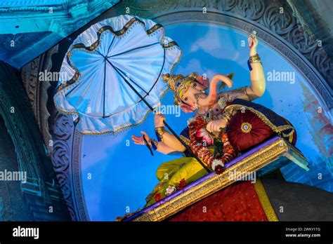 A Beautiful Idol Of Lord Ganesha Being Worshipped For The Festival Of