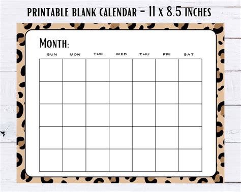 Cheetah Print Calendar Printable Blank Calendar Monthly Etsy