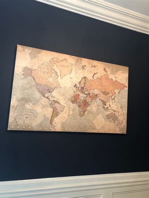 Navy Push Pin Travel Map Of World Custom World Map Single Panel Holy Cow Canvas