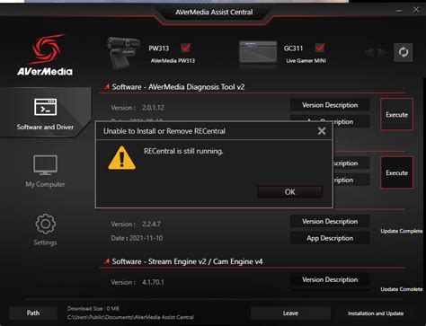 Cant Execute Update All It Says Is That Recentral Is Still Running R