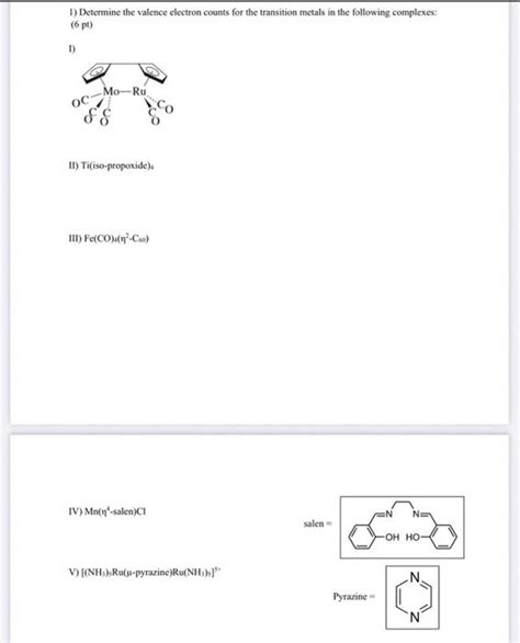 Solved Determine The Valence Electron Counts For The Chegg