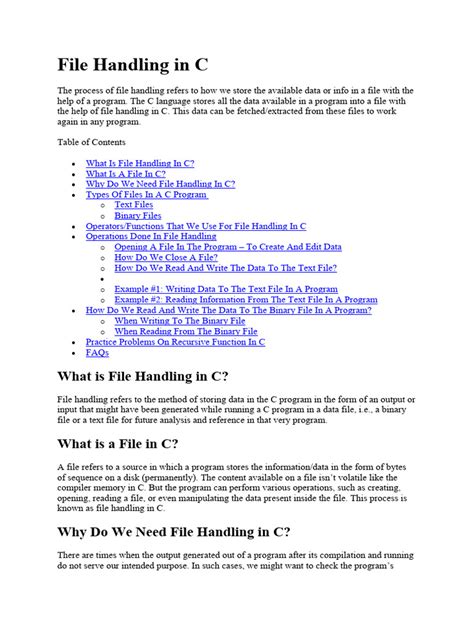 File Handling In C Pdf Computer File Programming