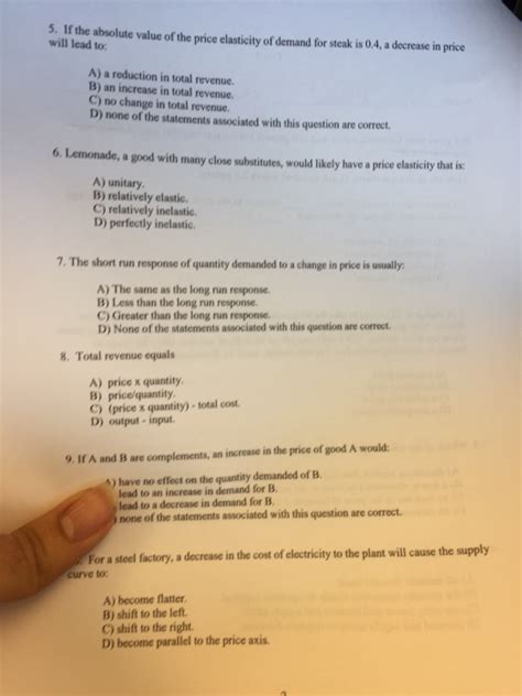 Solved 5 If The Absolute Value Of The Price Elasticity Of