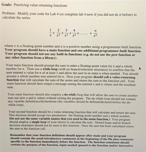 Solved Goals Practicing Value Returning Functions Problem