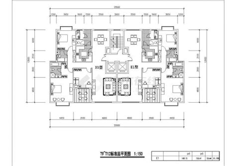 抚顺恒大城小区住宅每户168平对称户型设计cad图纸（1梯2户）住宅小区土木在线