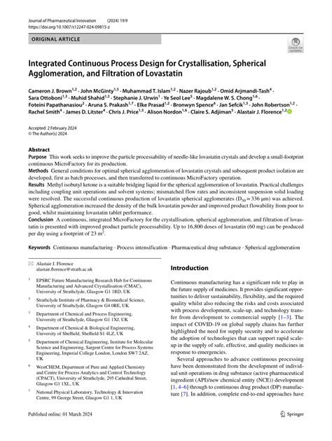 Pdf Integrated Continuous Process Design For Crystallisation
