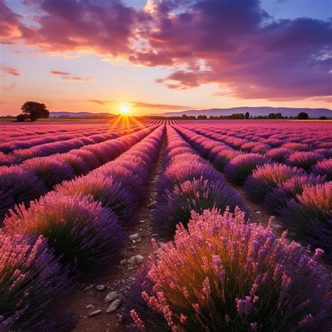 Premium Photo Sunset Over French Lavender Fields