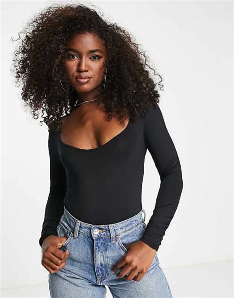 Stradivarius Body Modellante Nero Senza Cuciture Con Scollo Rotondo