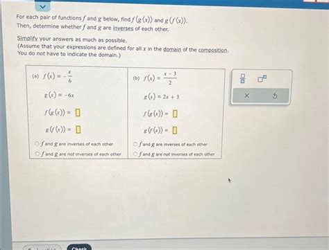 solved for each pair of functions f and g below find