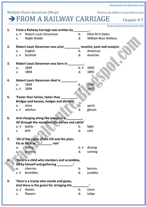 Practical Centre From A Railway Carriage Mcqs Multiple Choice