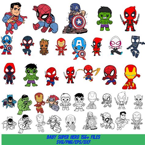 Paquete SVG de Vengadores bebés Chibi Superhéroe Svg Paquete en capas