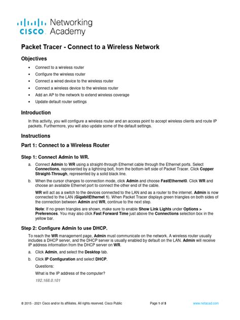 Packet Tracer Connect To A Wireless Network Pdf Ip Address