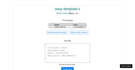 Easy Template X Demo Forked Codesandbox