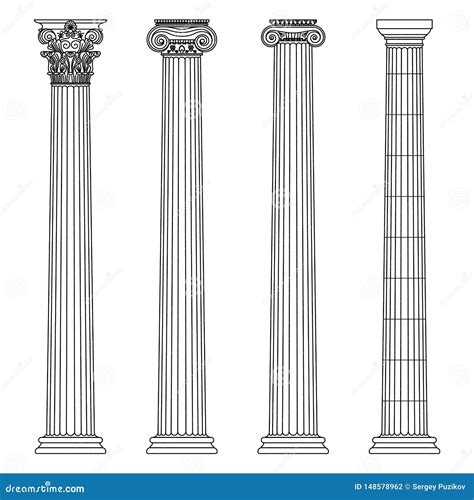 A Set Of Antique Greek And Historical Columns With Ionic Doric And Corinthian Capitals Vector