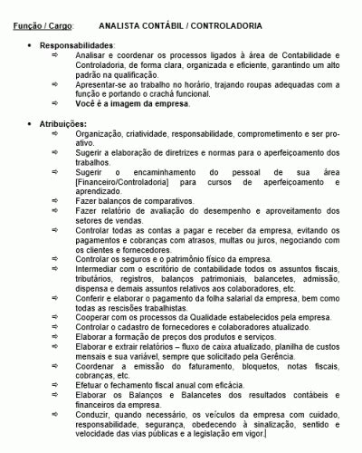 Exemplo De Descrição De Cargo Analista Contábil