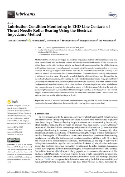 Pdf Lubrication Condition Monitoring In Ehd Line Contacts Of Thrust