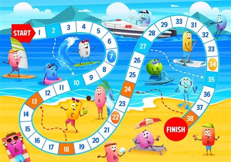 Niños paso tablero juego dibujos animados vitamina personajes Vector