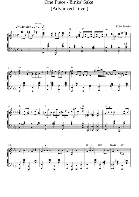 One Piece Binks Sake Nivel Avanzado Piano Solo Kohei Tanaka Partitura Piano