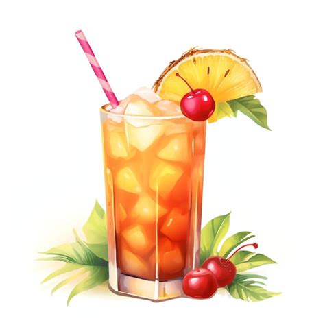 Premium Ai Image Beautiful Mai Tai Cocktail Watercolor Drink Clipart
