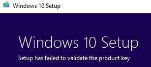 Restoring Windows 10 Setup Failed To Validate The Product Key Error