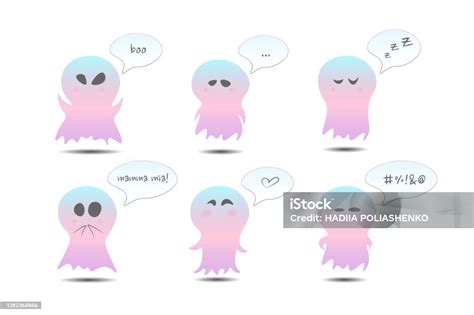 귀여운 유령 할로윈 템플릿 생각 거품 만화 유령 할로윈 배경에 고립 된 디자인에 대한 고스트 실루엣 벡터 일러스트레이션 개체