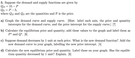 Solved 5 Suppose The Demand And Supply Functions Are Given