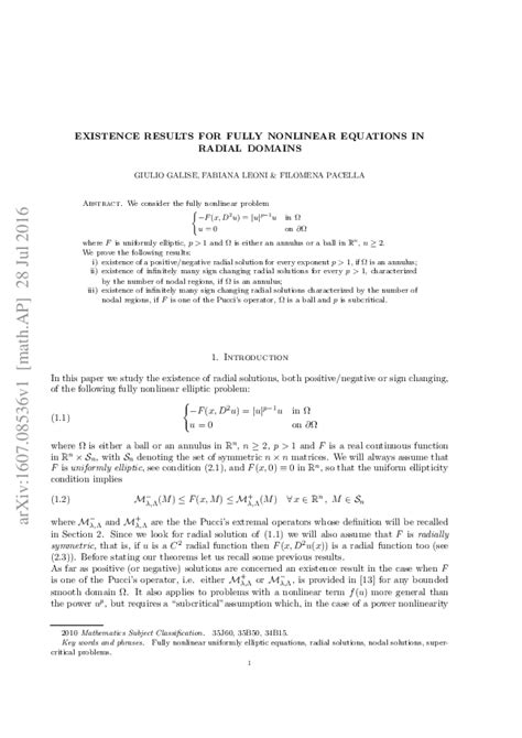 Pdf Existence Results For Fully Nonlinear Equations In Radial Domains D Leoni