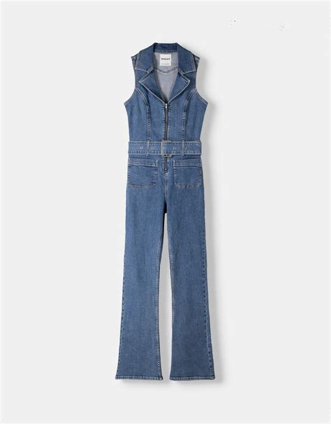 Halter Neck Denim Jumpsuit Women Bershka
