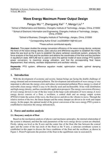 Pdf Wave Energy Maximum Power Output Design