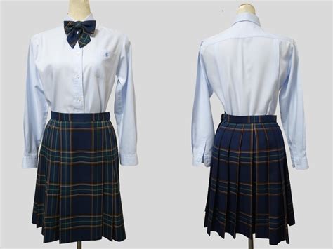 制服市場 大阪府 581 追手門学院大手前高校 水色ブラウス＆チェックスカート（冬）指定リボン W69