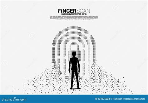 Vector Silhouette Of Businessman And Thumbprint With Lock Pad Center