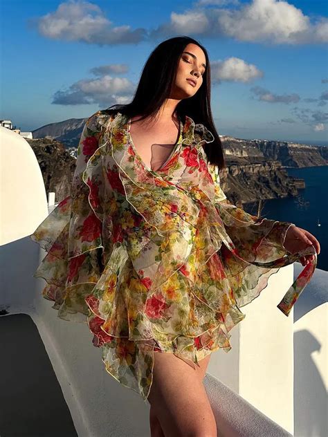 Frauen Sexy Bedruckte Kleid Mode V Ausschnitt Lange Rmel Hohe Taille