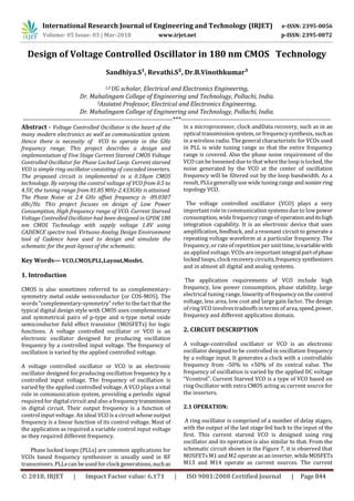 IRJET Design Of Voltage Controlled Oscillator In 180 Nm CMOS Technology PDF