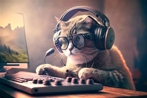 Premium Ai Image Cat As Video Game Live Stream Gamer Use Pc Computer