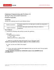 PLSQL Practice Docx Oracle Academy Database Programming With PL SQL Writing