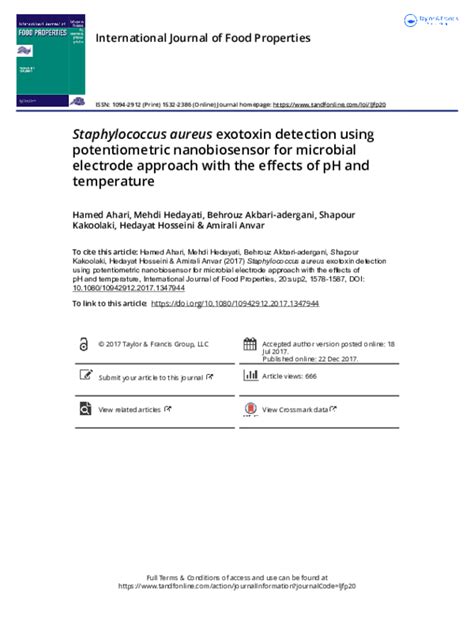 Pdf Staphylococcus Aureus Exotoxin Detection Using Potentiometric Nanobiosensor For Microbial