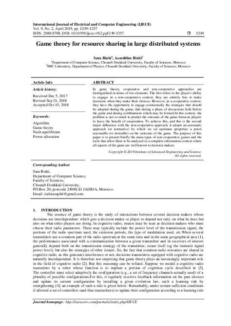 pdf game theory for resource sharing in large distributed systems