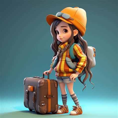 Premium Ai Image Cartoon Style Girl With Luggage